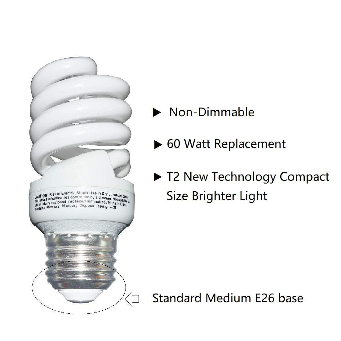 UNITEDLUX 13 Watt CFL Light Bulb (60 Watt) Soft White 2700K 1040LM Spiral Bulb Medium Base Compact Fluorescent Bulb (2 Pack)