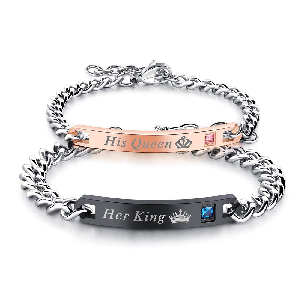 LAVUMO His Hers Couples Bracelets King and Queen Matching Set Anniversary Promise Gifts Stainless Steel 2pcs