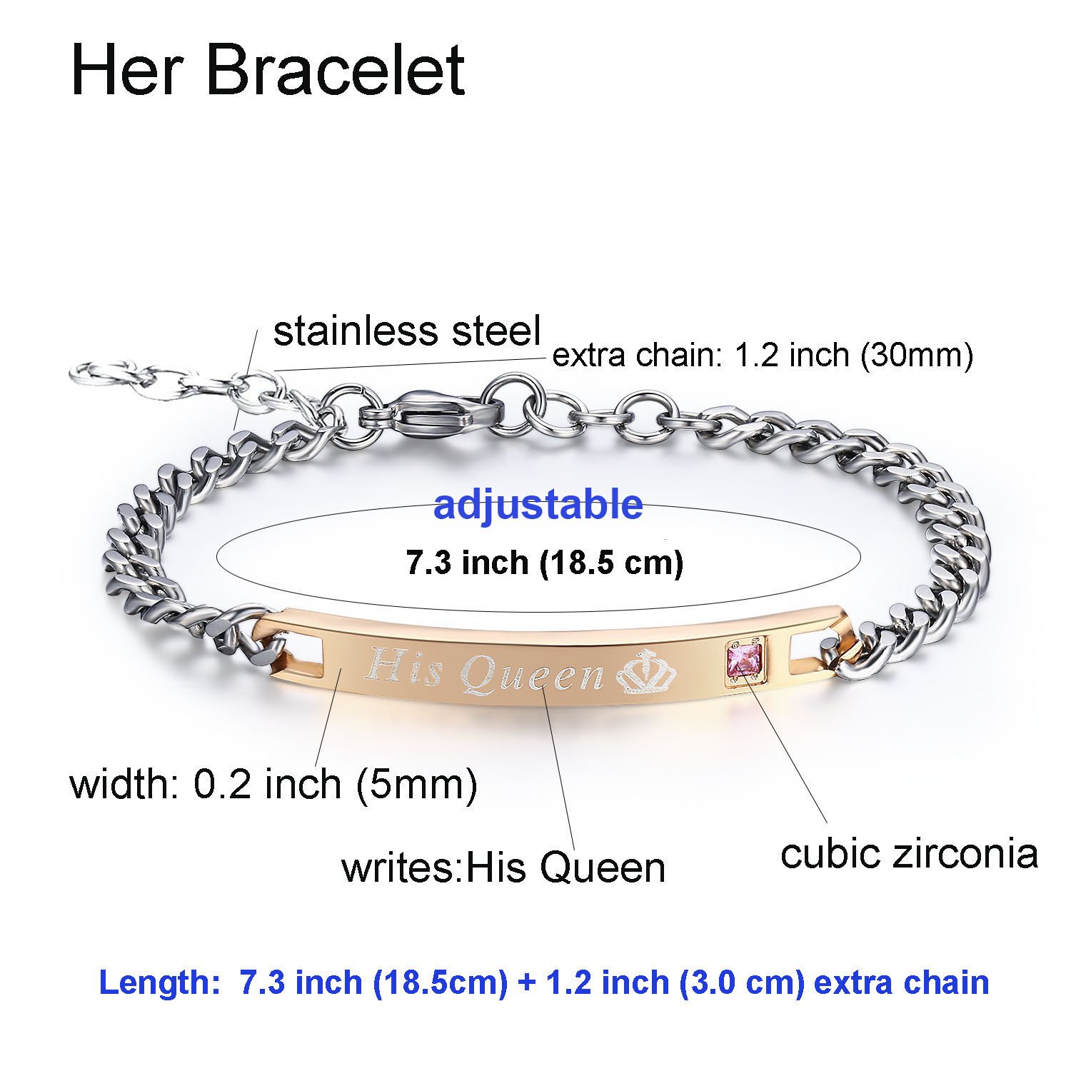 LAVUMO His Hers Couples Bracelets King and Queen Matching Set Anniversary Promise Gifts Stainless Steel 2pcs