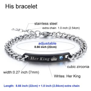 LAVUMO His Hers Couples Bracelets King and Queen Matching Set Anniversary Promise Gifts Stainless Steel 2pcs