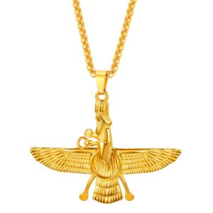 u7 farvahar pendant with chain 18k gold plated symbol of iran persian gift necklace