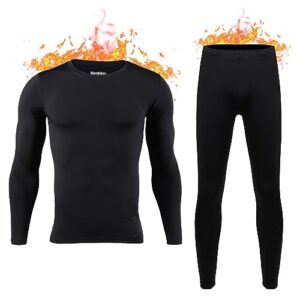 herobiker mens thermal underwear set skiing winter warm base layers tight long johns top & bottom set with fleece lined black