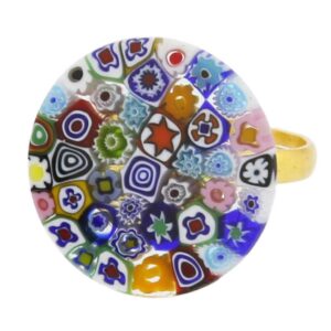 glass of venice murano glass millefiori ring multicolor for women - flat round 3/4 inch - handmade in venice, italy