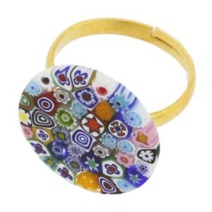 Glass Of Venice Murano Glass Millefiori Ring Multicolor for Women - Flat Round 3/4 inch - Handmade in Venice, Italy