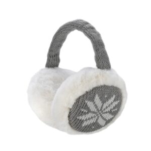 sudawave women's winter adjustable knitted ear muffs with faux furry outdoor ear warmers (white gray snowflake)