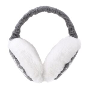 Sudawave Women's Winter Adjustable Knitted Ear Muffs With Faux Furry Outdoor Ear warmers (White Gray Snowflake)