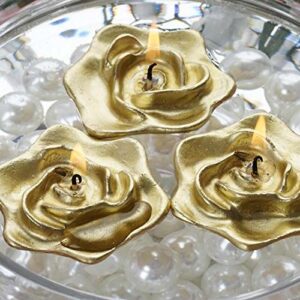 TABLECLOTHSFACTORY Gold Floating Rose Candle-4/pk