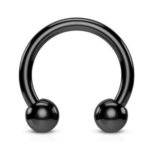 fifth cue titanium ip over 316l surgical steel circular horseshoe barbells (black | 10ga | 1/2"-12mm w/6mm balls)