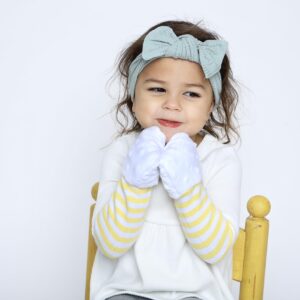 Handsocks Plushy Stay On Strap-Free No-Scratch & Warmth Mittens (Medium 6-12 Months. Bicep Size Should be Bicep 5.0"-8.0"), Olivia (Grey/Yellow Elephant) - One Pair