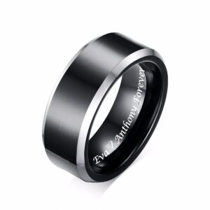 custom engraved men's tungsten wedding band two tone black and silver men's ring personalized - ships from usa