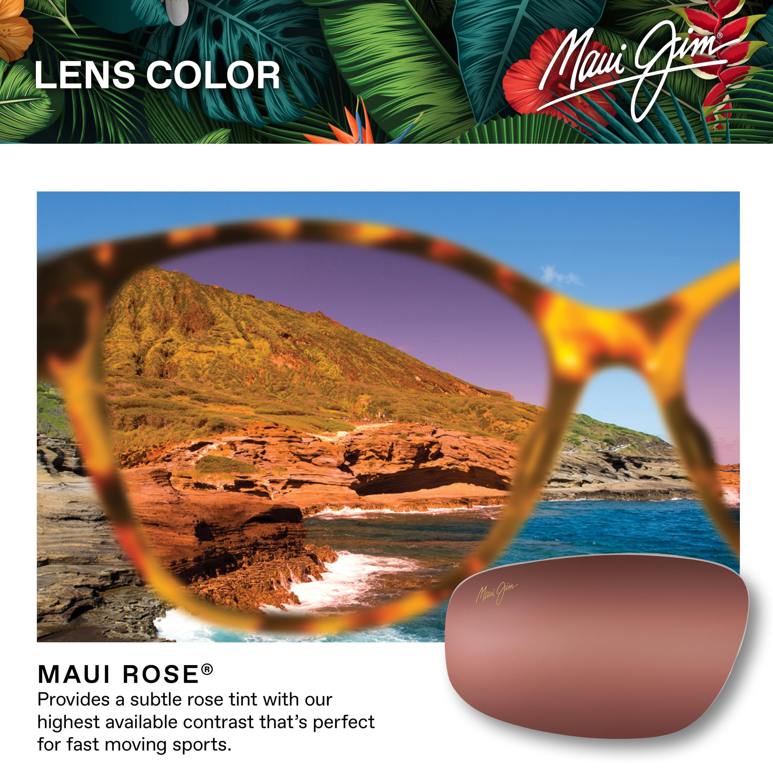 Maui Jim Women's Honi Polarized Cat Eye Sunglasses, Sunset/Maui Rose®, Small