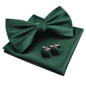 alizeal mens tuxedo bow tie, hanky and cufflinks set (dark green)