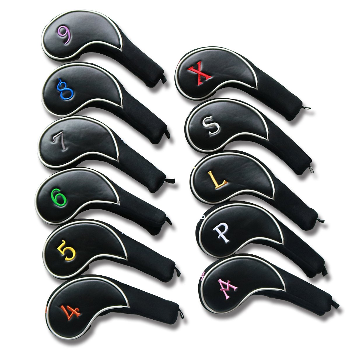 CRAFTSMAN GOLF Black Iron Head Covers Headcover Set with Colorful No. for Taylormade Cobra Mizuno Etc.Suitable for Right and Left Hander Golfer