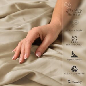 URBANHUT 700 Thread Count Egyptian Cotton Sheets King Size, 4Pc Bed Sheet Set Soft Luxury Bed Sheets for King Size Bed, Sateen Weave Hotel Sheets, 16'' Elasticized Deep Pocket - Sand