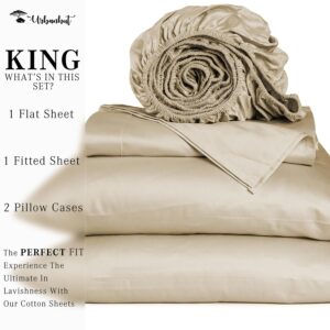 URBANHUT 700 Thread Count Egyptian Cotton Sheets King Size, 4Pc Bed Sheet Set Soft Luxury Bed Sheets for King Size Bed, Sateen Weave Hotel Sheets, 16'' Elasticized Deep Pocket - Sand