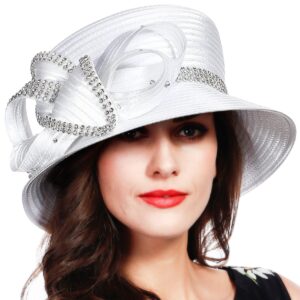 forbusite church kentucky dress derby hats for women white - satin w rhinestone