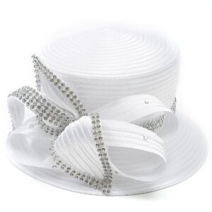 FORBUSITE Church Kentucky Dress Derby Hats for Women White - Satin w Rhinestone