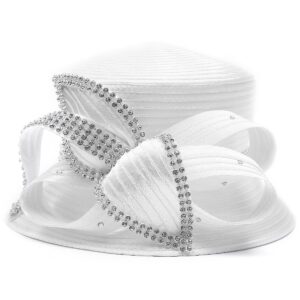 FORBUSITE Church Kentucky Dress Derby Hats for Women White - Satin w Rhinestone