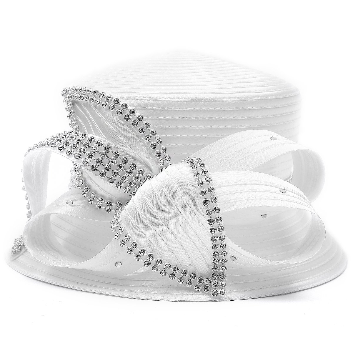 FORBUSITE Church Kentucky Dress Derby Hats for Women White - Satin w Rhinestone