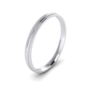 landa jewel unisex 10k white gold 2mm light court shape comfort fit polished wedding ring milgrain band (8.5)