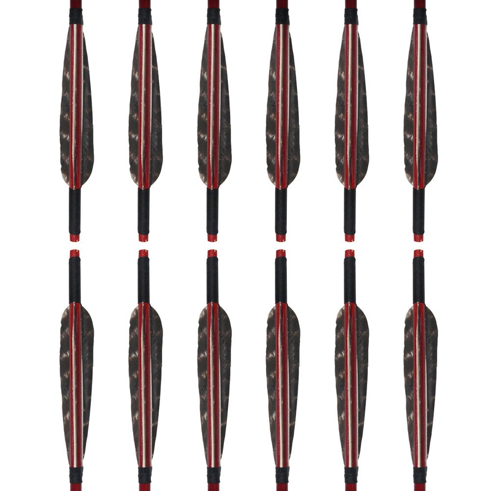 zzuus 34" Wooden Arrows 3 Eagle Feathers Fletching Traditional Target Arrows for Recurve Bow or Longbow Beginner Red Brown Polished Shaft Hunting Target Practice Arrow (6Pcs)