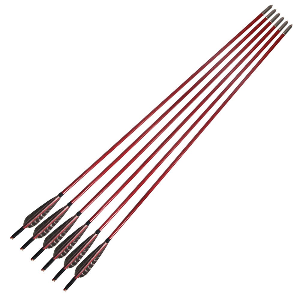 zzuus 34" Wooden Arrows 3 Eagle Feathers Fletching Traditional Target Arrows for Recurve Bow or Longbow Beginner Red Brown Polished Shaft Hunting Target Practice Arrow (6Pcs)