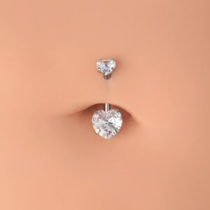 OUFER 14G Surgical Steel Faceted Heart Cubic Zirconia Navel Rings