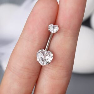 OUFER 14G Surgical Steel Faceted Heart Cubic Zirconia Navel Rings