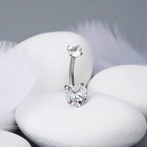 OUFER 14G Surgical Steel Faceted Heart Cubic Zirconia Navel Rings