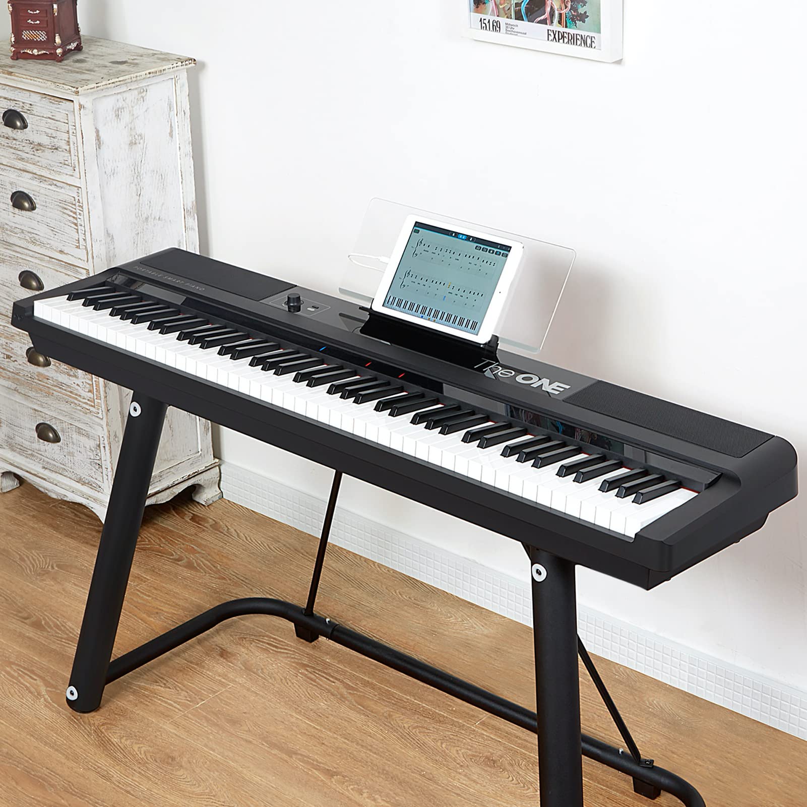 The ONE Portable Digital Piano, 88 Keys Piano Keyboard with Hammer Action Keys for Beginner/Professional, Full Size Weighted Keyboard with Music Stand, Teaching LED Lights & Piano App