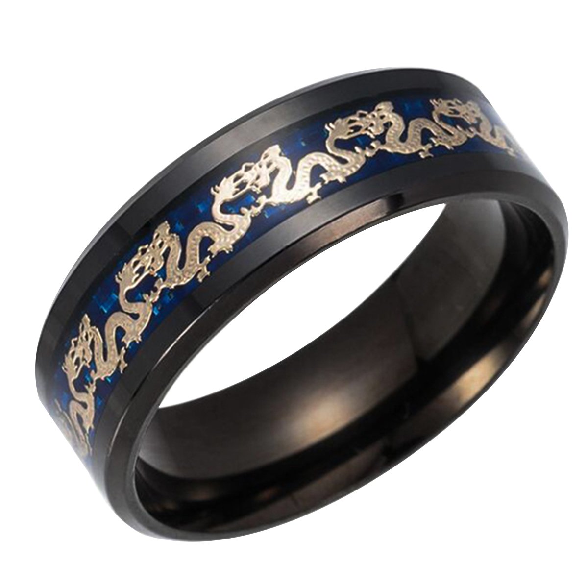 ERLUER Men's Rings Inlay Gold Dragon Stainless steel Ring Wedding Jewelry Biker Band For Men Women Black Blue