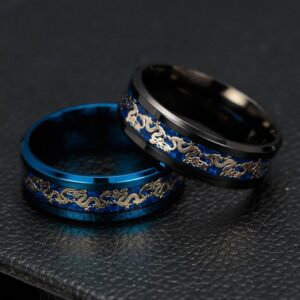 ERLUER Men's Rings Inlay Gold Dragon Stainless steel Ring Wedding Jewelry Biker Band For Men Women Black Blue