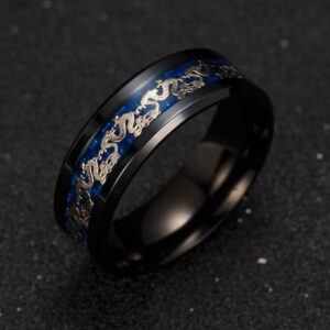 ERLUER Men's Rings Inlay Gold Dragon Stainless steel Ring Wedding Jewelry Biker Band For Men Women Black Blue