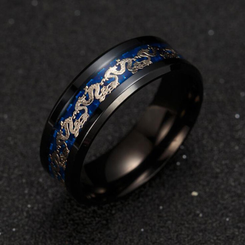 ERLUER Men's Rings Inlay Gold Dragon Stainless steel Ring Wedding Jewelry Biker Band For Men Women Black Blue