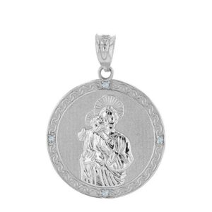 saint collection fine 925 sterling silver cz-accented st joseph round medal pendant (1.15")