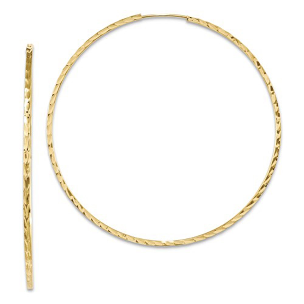 Extra Large 14K Yellow Gold Diamond Cut Square Tube Continuous Endless Hoop Earrings, (60mm) (1.35mm Tube)