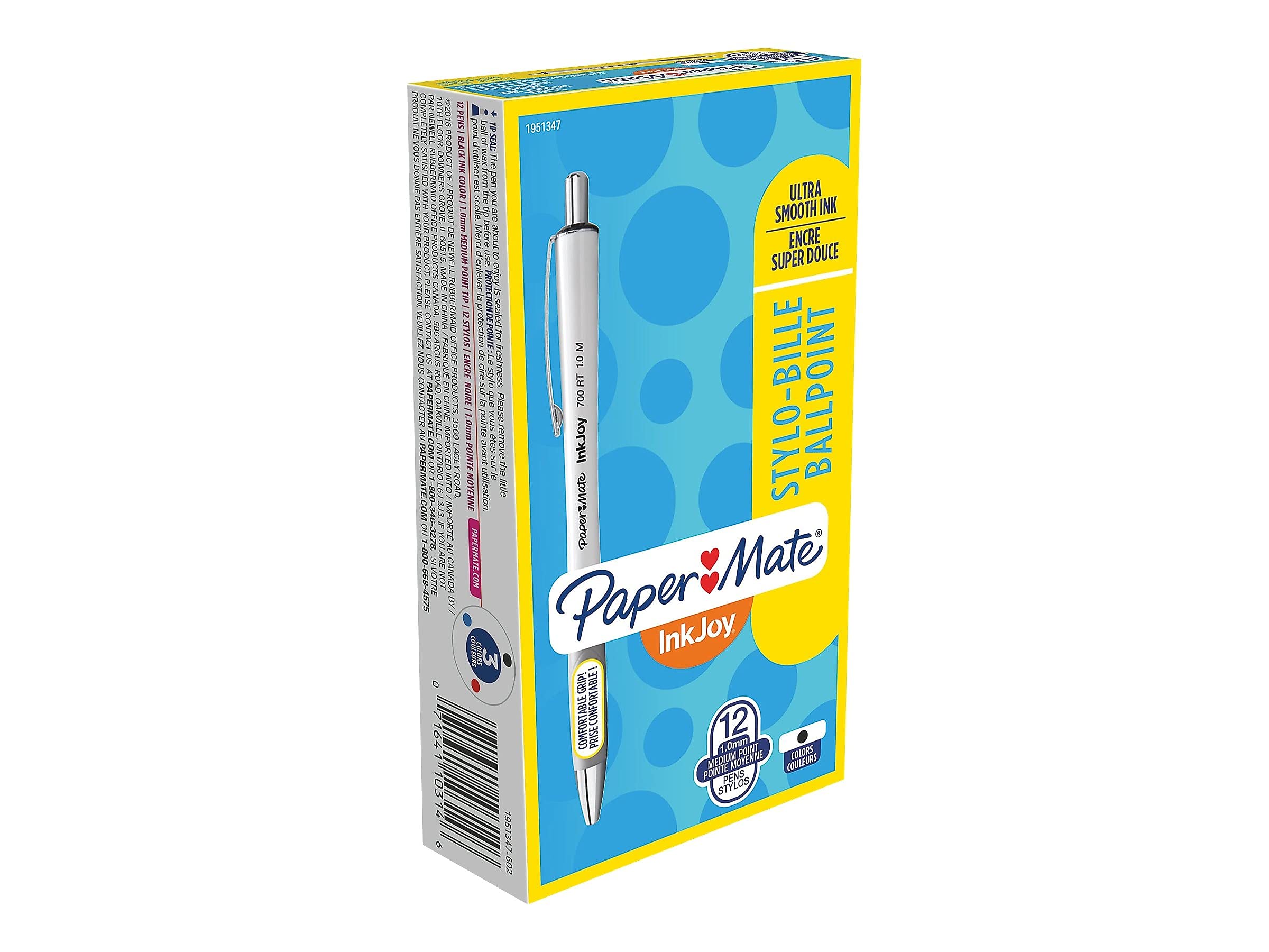 Paper Mate 1951347 InkJoy 700 RT Retractable Ballpoint Pen, 1mm, Black Ink, White Barrel, Dozen