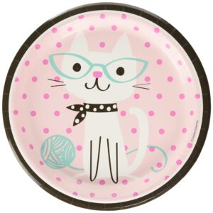 creative converting purr-fect party paper dinner plates party supplies, multicolor, 9"