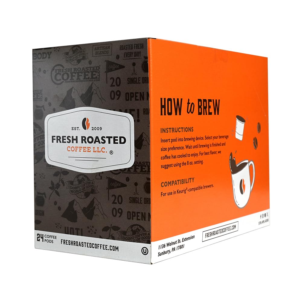 Fresh Roasted Coffee, Organic Mexican Swiss Water Half-Caf, Kosher | 72 Pods for K Cup Brewers