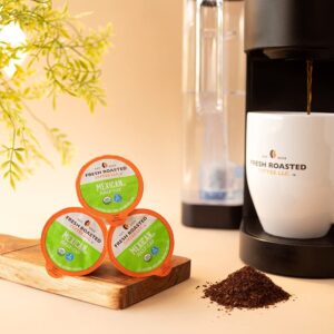 Fresh Roasted Coffee, Organic Mexican Swiss Water Half-Caf, Kosher | 72 Pods for K Cup Brewers