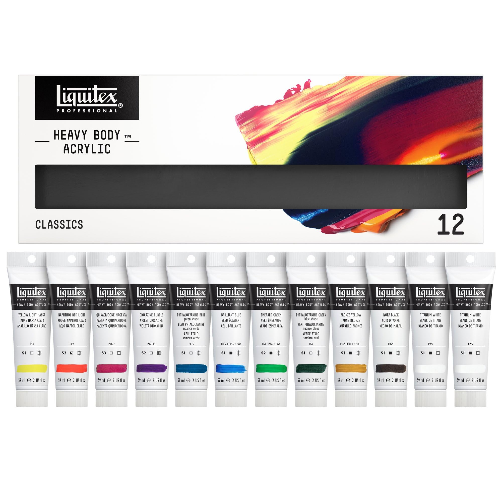 Liquitex Professional Heavy Body Acrylic Paint, Classic 12 x 59ml (2-oz) Set