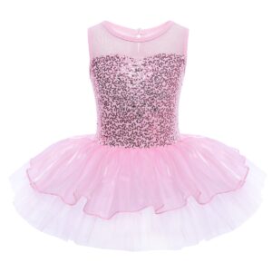 yizyif kids girls' sequin ballet dress dancewear costume with chiffon leotard (10, tutu pink)