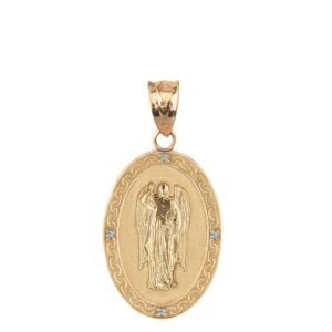 14k yellow gold saint gabriel the archangel diamond oval medal pendant (1")