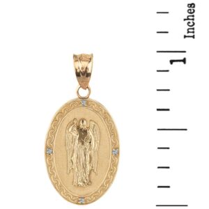 10k Yellow Gold Saint Gabriel The Archangel Diamond Oval Medal Pendant (1")