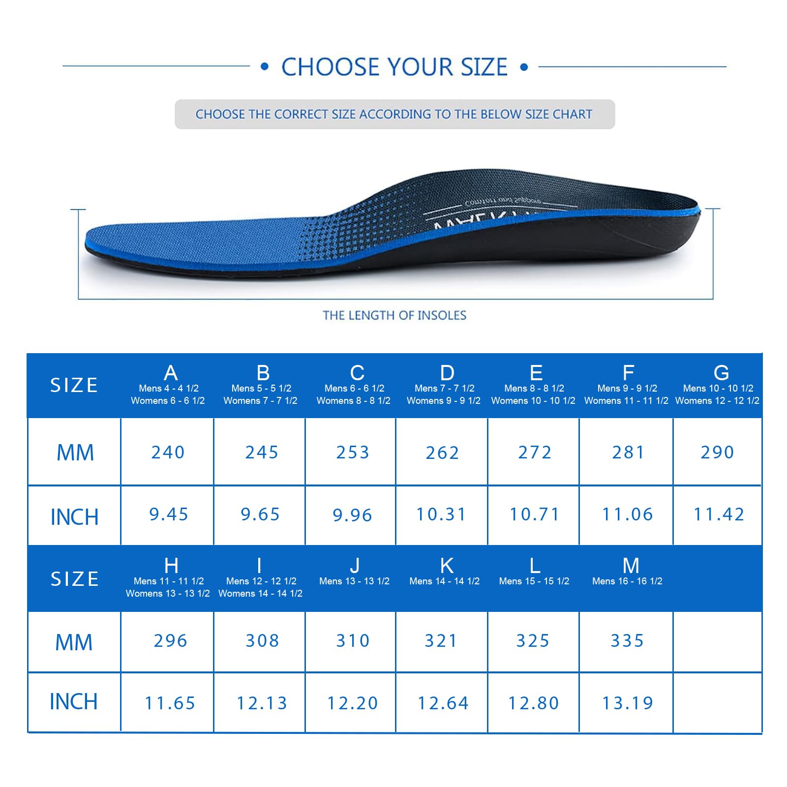 Plantar Fasciitis Feet Insoles Arch Supports Orthotics Inserts Relieve Flat Feet, High Arch, Foot Pain Mens 9-9 1/2 | Womens 11-11 1/2