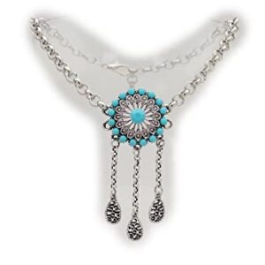 Women Western Fashion Jewelry Boot Bracelet Silver Metal Chain Shoe Anklet Turquoise Blue Beads Flower