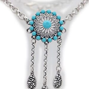 Women Western Fashion Jewelry Boot Bracelet Silver Metal Chain Shoe Anklet Turquoise Blue Beads Flower