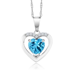 gem stone king 10k white gold 6mm heart shape gemstone birthstone and white diamond pendant necklace | gold necklace for women | with 18 inch chain