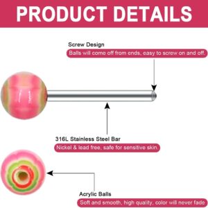 CABBE 100pcs Tongue Rings Surgical Stainless Steel Assorted Candy Pattern Bulk 14G Stright Barbells for Men Women Body Piercing Jewelry