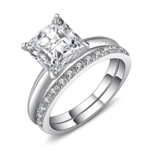 castillna sterling silver princess cut cubic zirconia cz solitaire engagement ring set for women